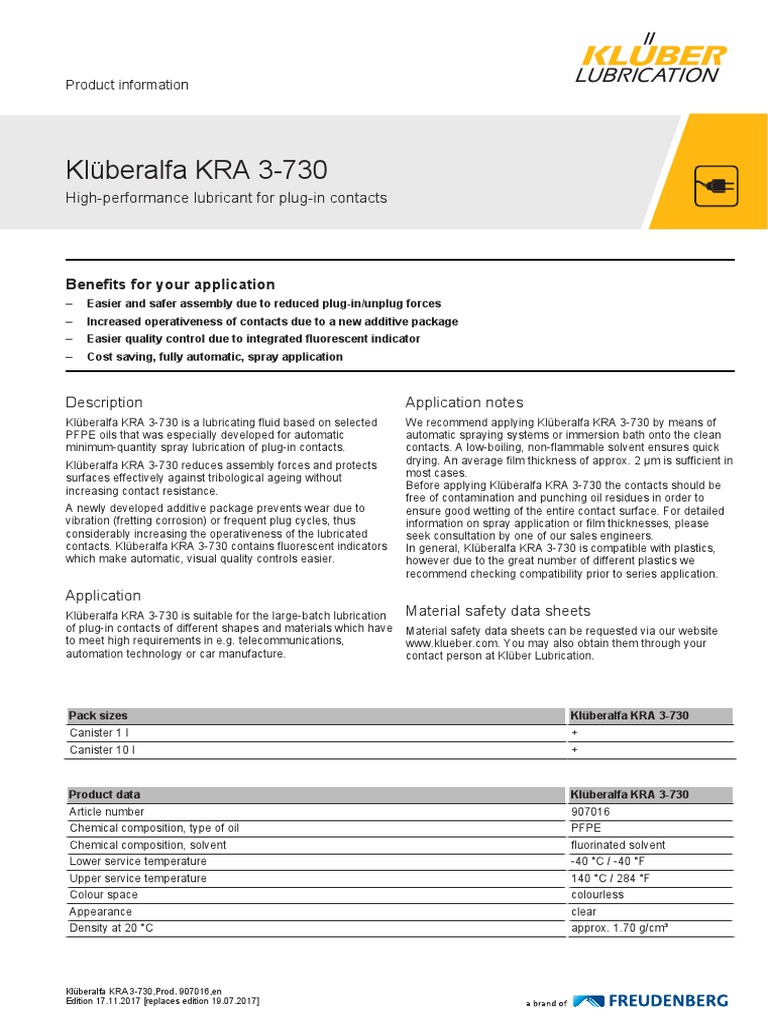 Klüberalfa KRA 3-730 en en | PDF | Lubricant | Wear