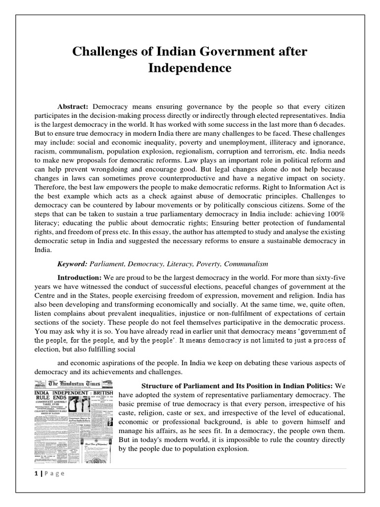 Challenges of Indian Government After Independence | PDF | Democracy ...