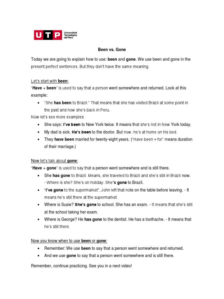 Week 6 - Script - Been vs. Gone | PDF