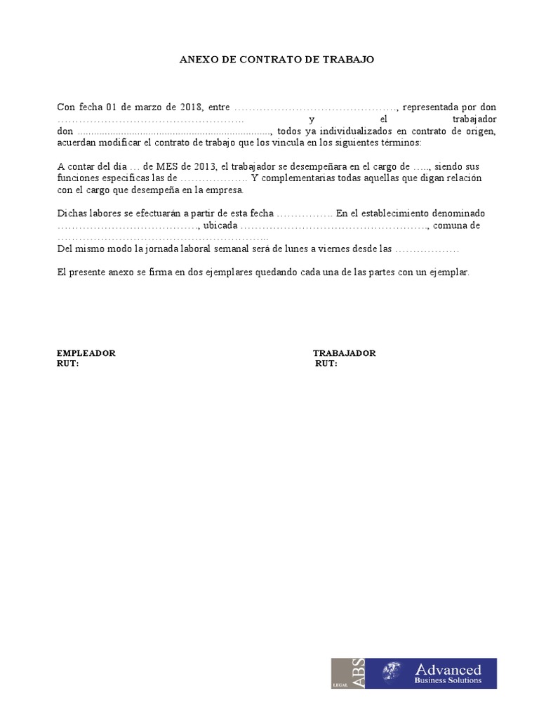Anexo Cambio Lugar de Trabajo y Jornada | PDF