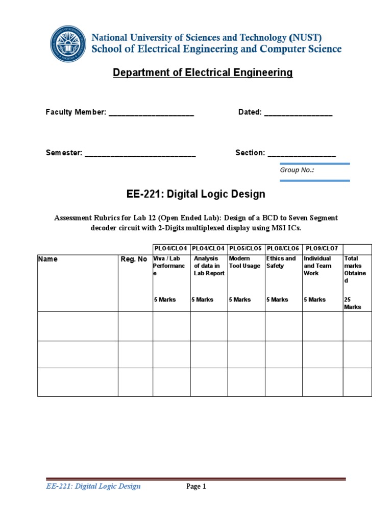 Lab12 Design of A Combinational Circuit (BCD To 7-Segment Decoder) ND ...