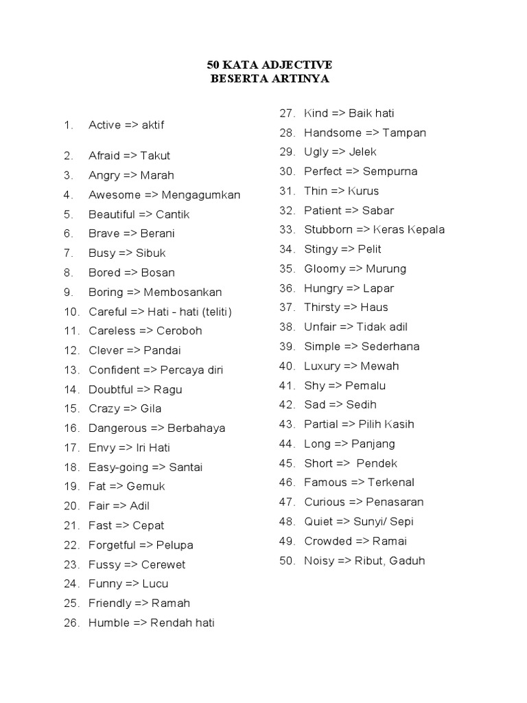 50 Kata Adjective Beserta Artinya | PDF