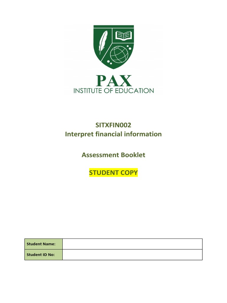SITXFIN002 V4.20 Assessment Boolet Student | PDF | Debits And Credits ...