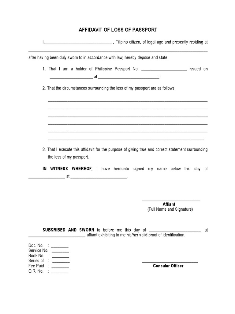 Affidavit of Loss of Passport | PDF