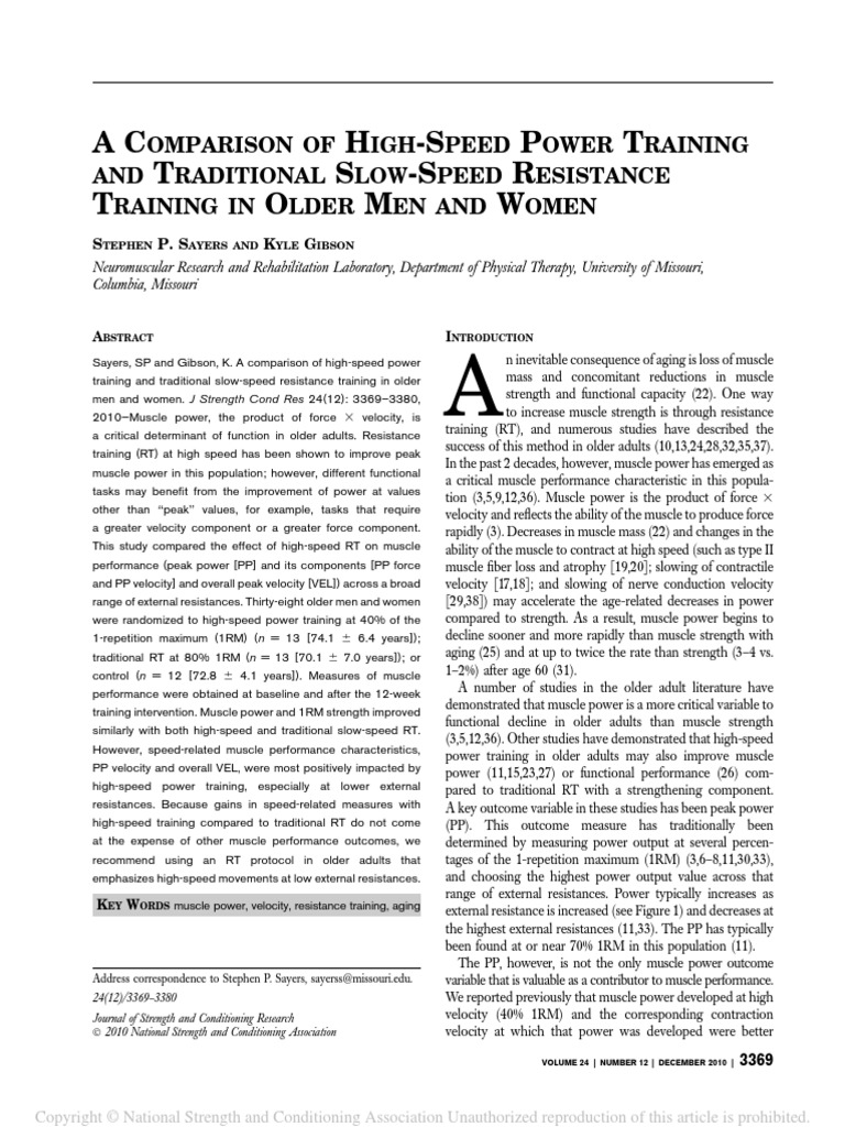 Sayers 2010 | PDF | Strength Training | Skeletal Muscle