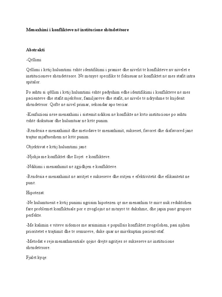 Hulumtim-Menaxhimi I Konflikteve Ne Institucione Shendetesore | PDF
