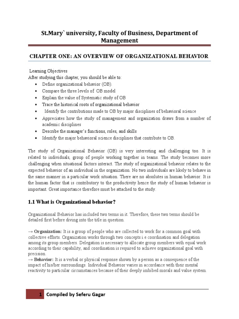 OB Ch.1 Handout | PDF | Organizational Behavior | System