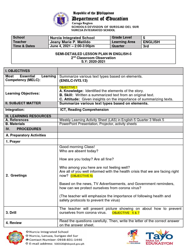 Jeany Marie Matildo Semi Detailed Lesson Plan 3rd Quarter | PDF