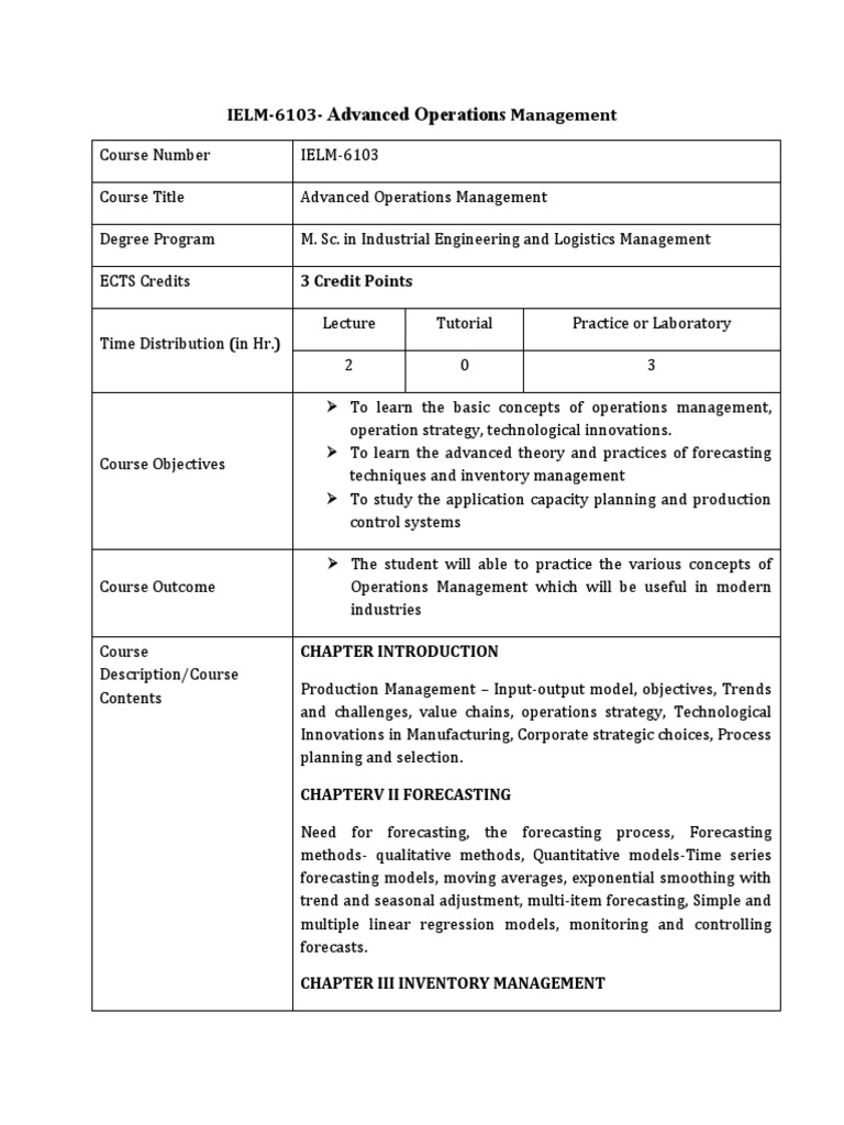 Advanced Operations Management Course | PDF | Operations Management ...