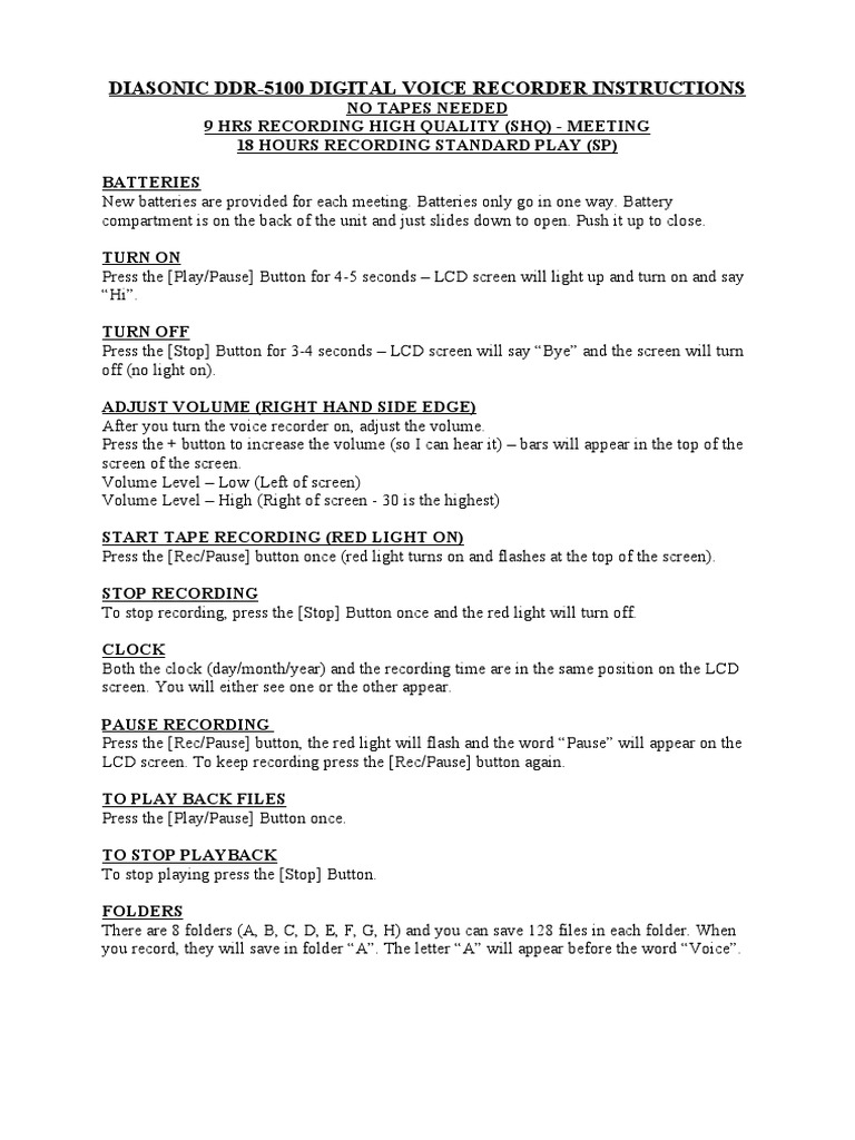 Diasonic DDR-5100 Digital Voice Recorder Instructions | PDF | Computing | Software