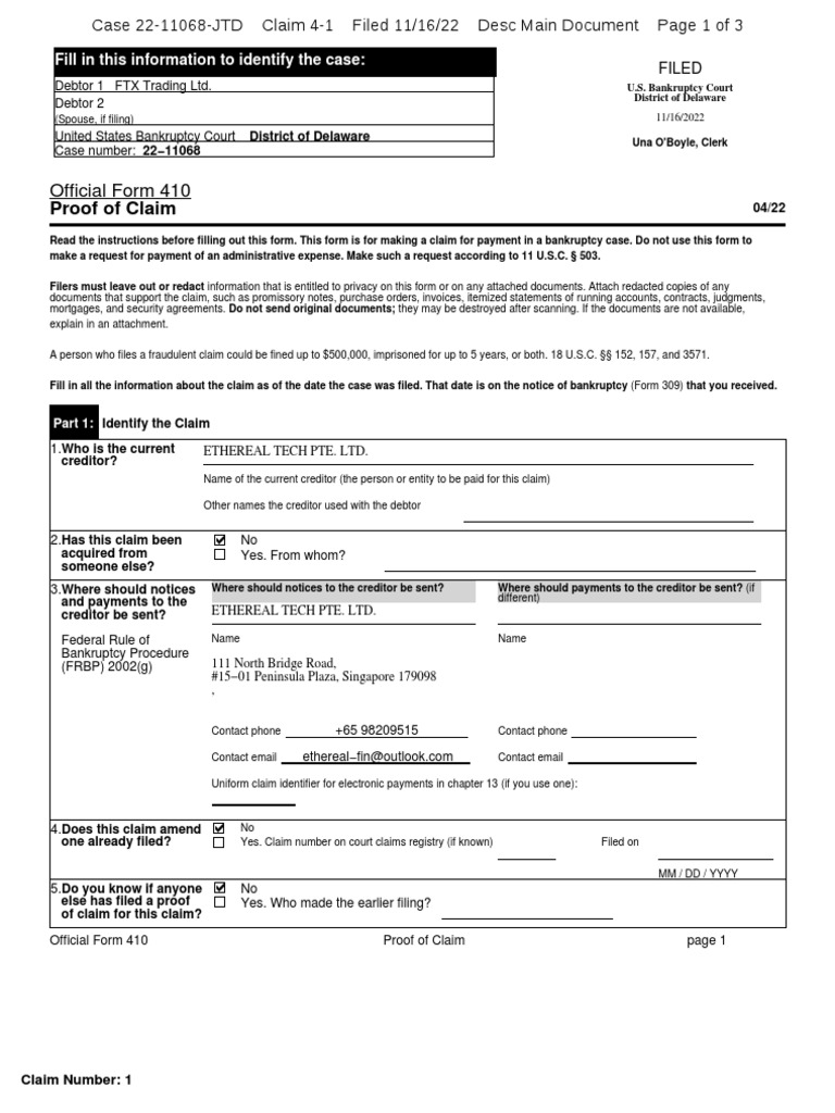 Official Form 410: Proof of Claim | PDF | Bankruptcy | Bankruptcy In ...