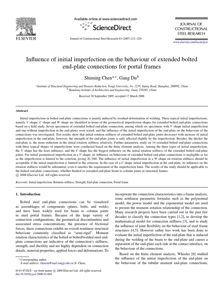 Influence of Initial Imperfection On The Behaviour of Extended Bolted ...