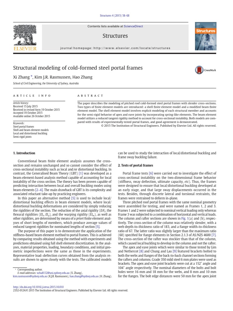 Structural Modeling of Cold-Formed Steel Portal Frames by Zhang and ...