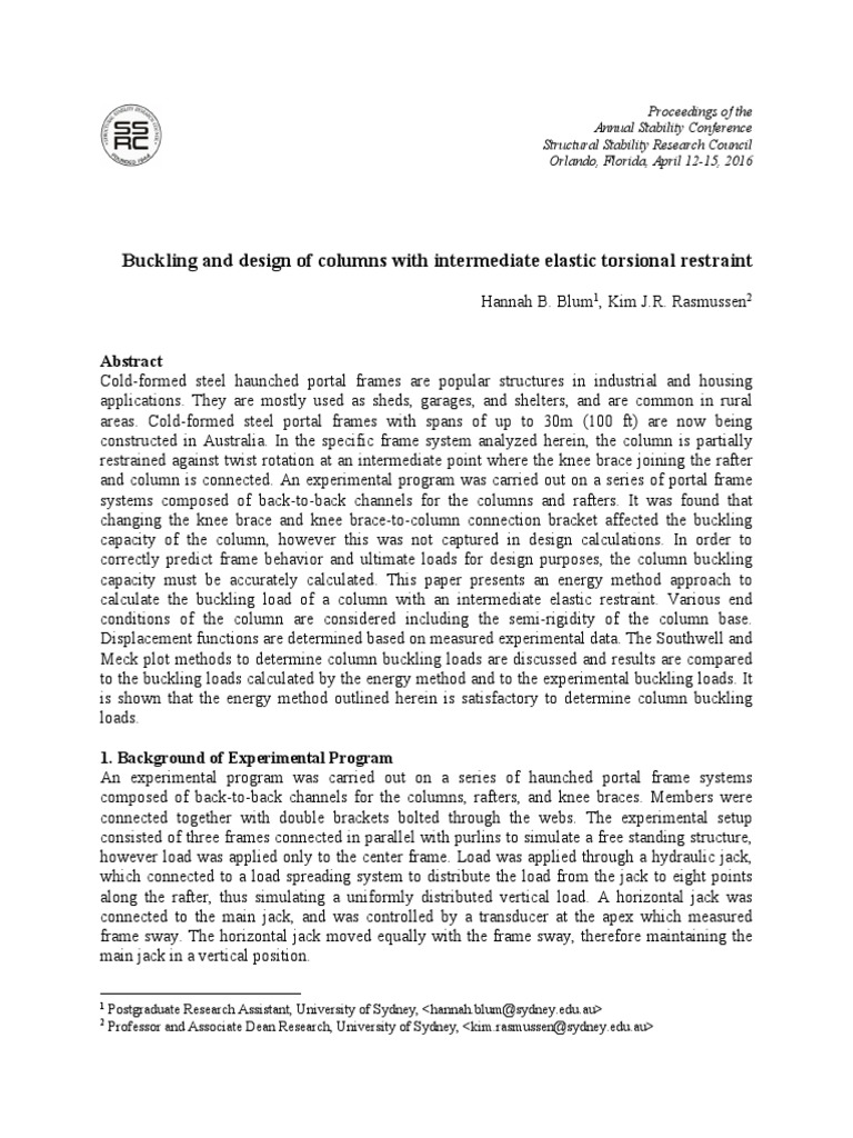 Buckling and Design of Columns With Intermediate Elastic Torsional Restraint | PDF | Buckling ...