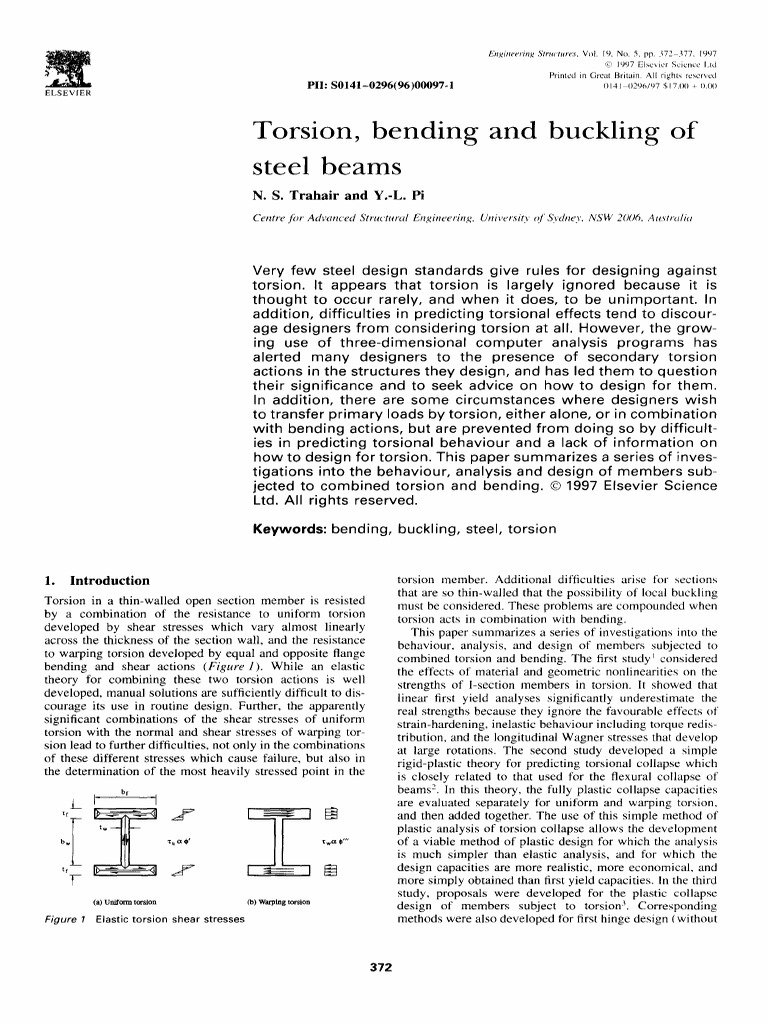 Torsion, Bending and Buckling of Steel Beams by Trahair 1997 | PDF ...