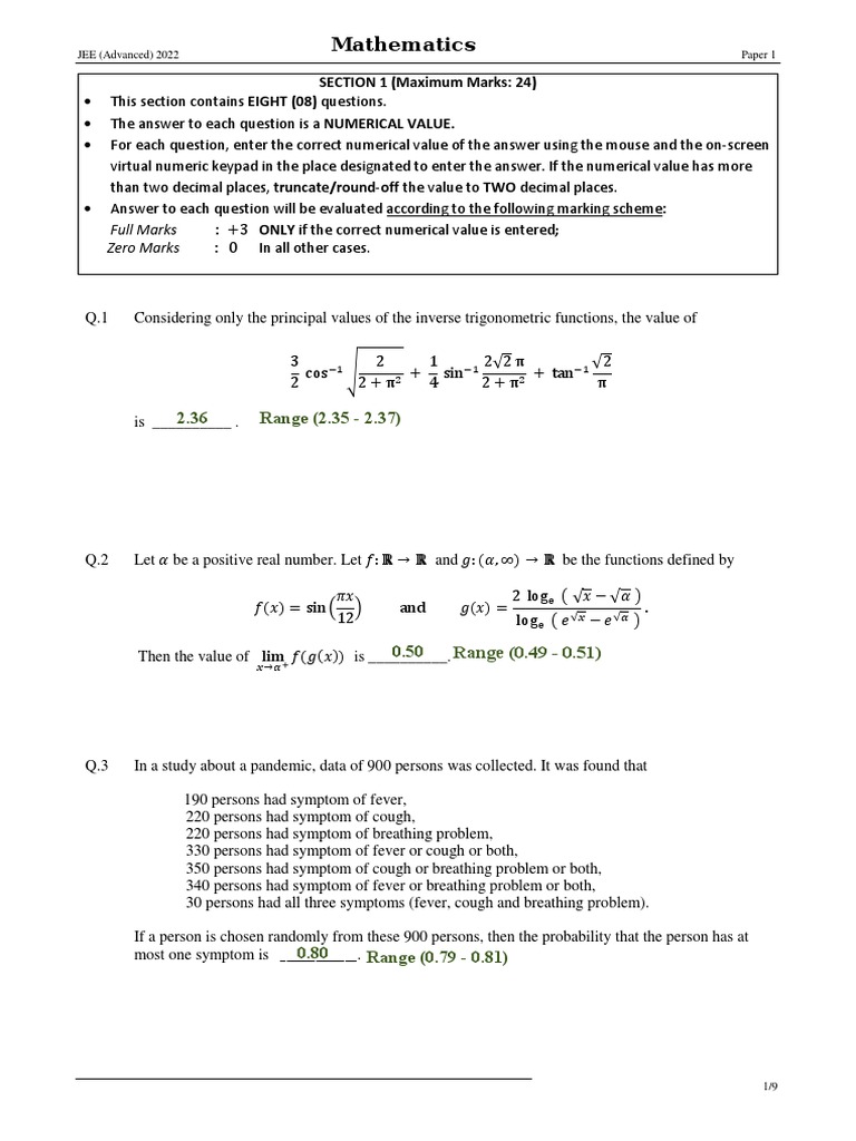 JEE Advanced 2022 Paper 1 Solutions | PDF | Atomic Nucleus | Capacitor