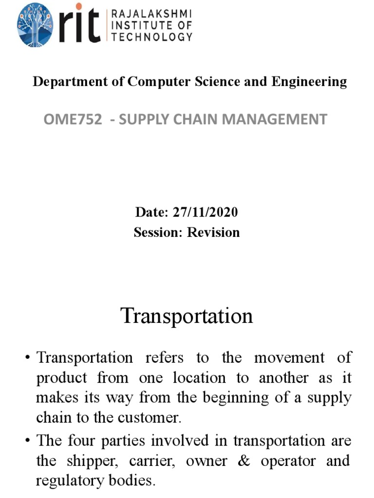 SCM Unit 3 | PDF | Cargo | Transport