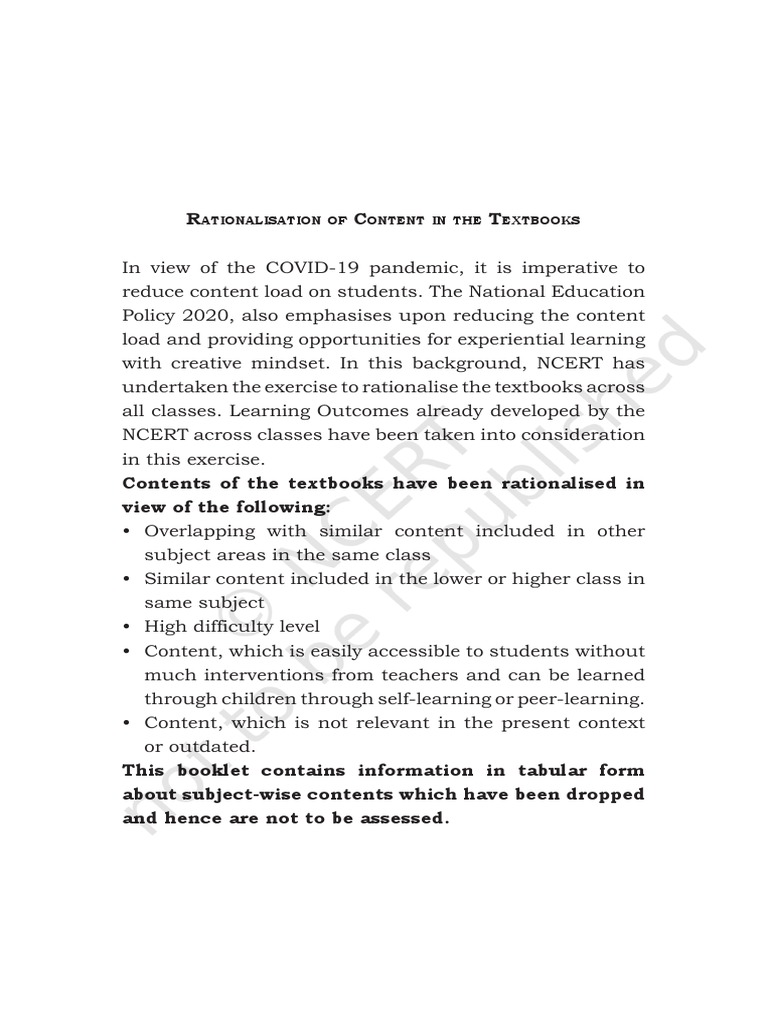 Class 11 Rationalised Content | PDF | Measurement | Physics