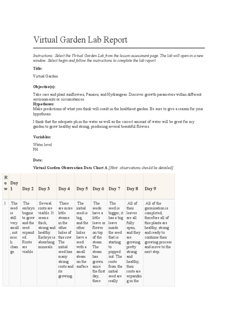 Virtual Garden Lab Report | PDF | Seed | Germination