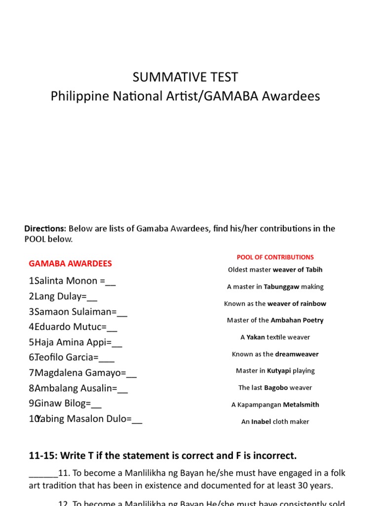 GAMABA Awardees and Their Contributions | PDF | Philippines | Works