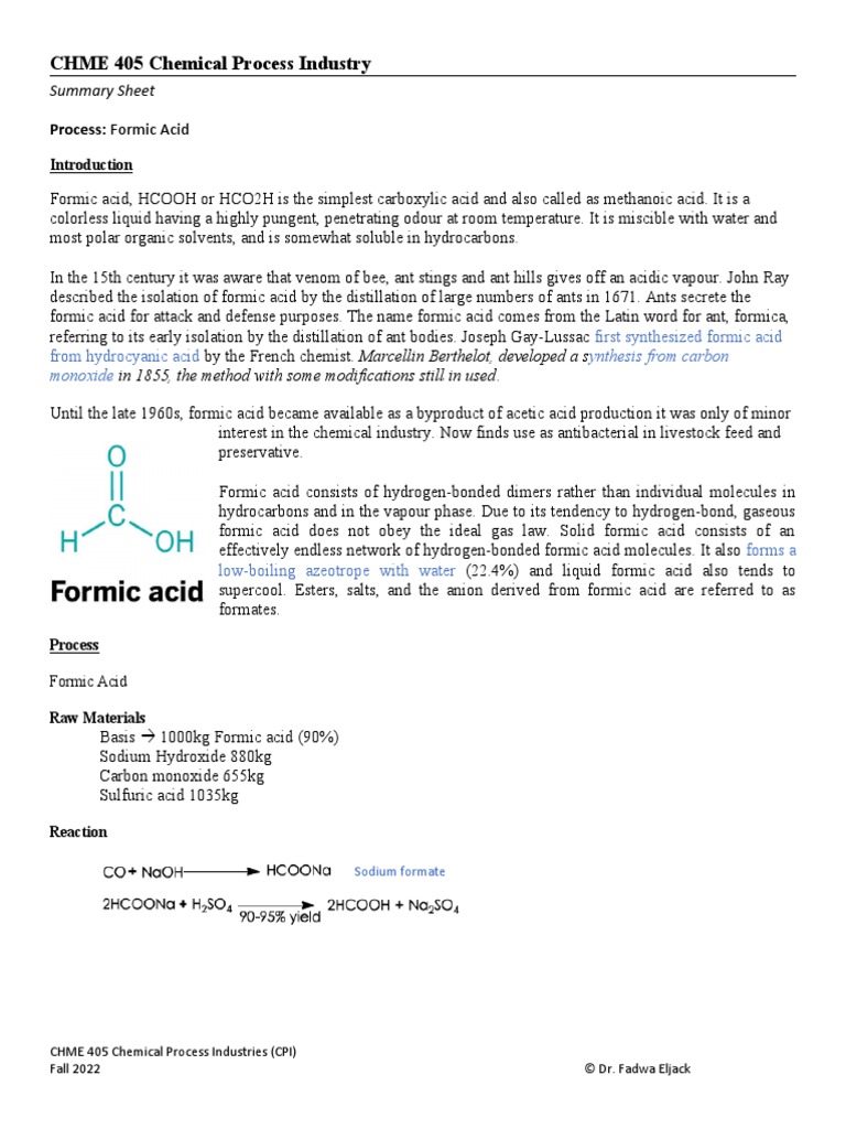 Process Formic Acid | PDF | Sodium Hydroxide | Physical Sciences