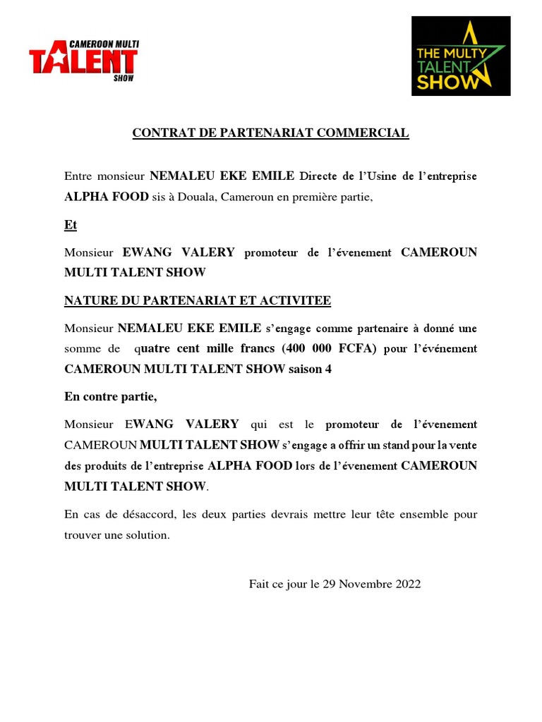Contrat de Partenariat Commercial | PDF