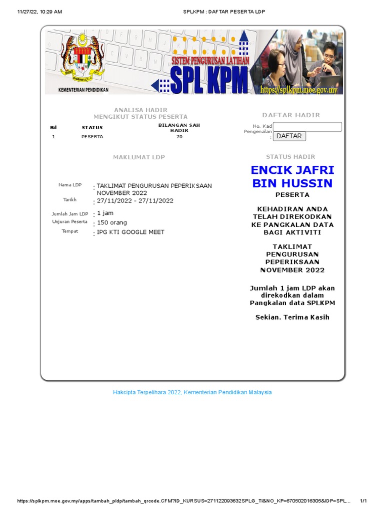 SPLKPM - Daftar Peserta LDP | PDF