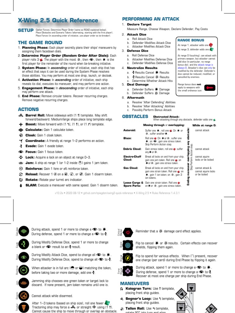 X Wing - Quick.reference | PDF | Bomb | Naval Mine