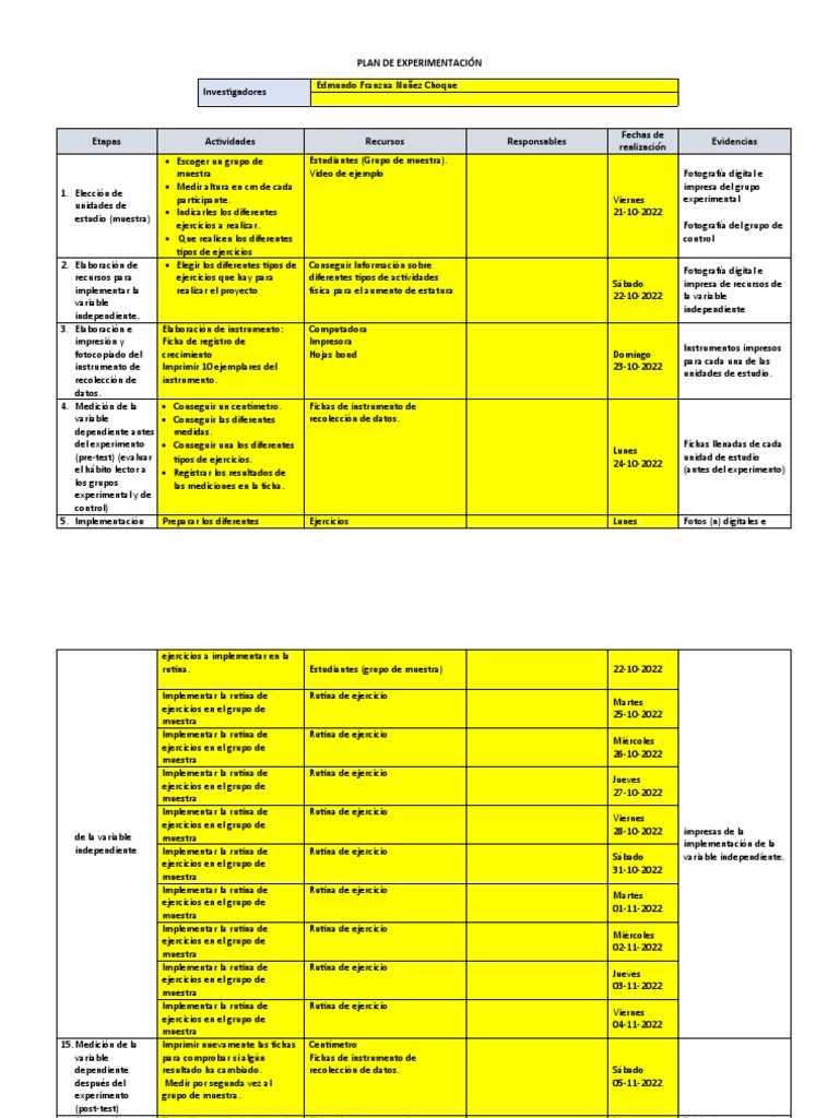 Plan de Experimentación | PDF | Experimentar | Science