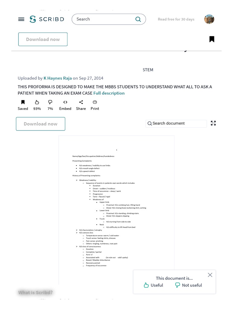 Case Sheet Proforma - CNS Central Nervous System | PDF | Neuroscience ...