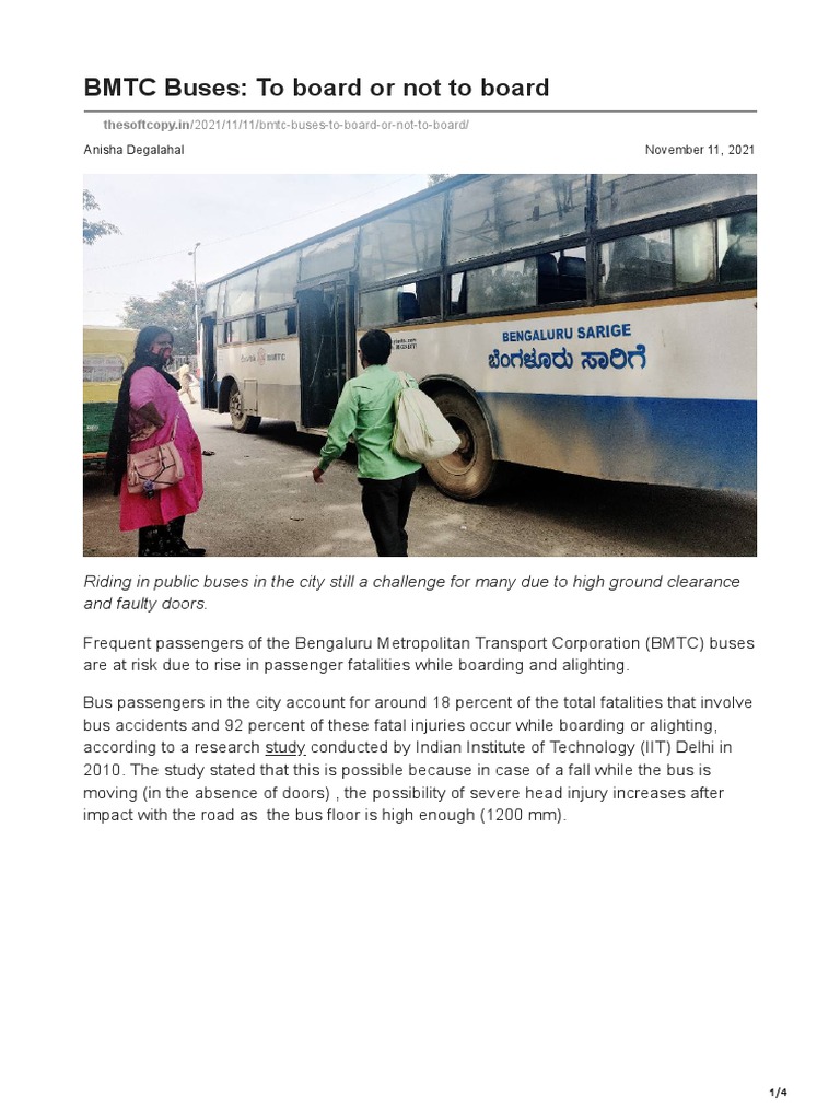 BMTC Buses: To Board or Not To Board? - 2021 Thesoftcopy - in | PDF | Bus | Disability