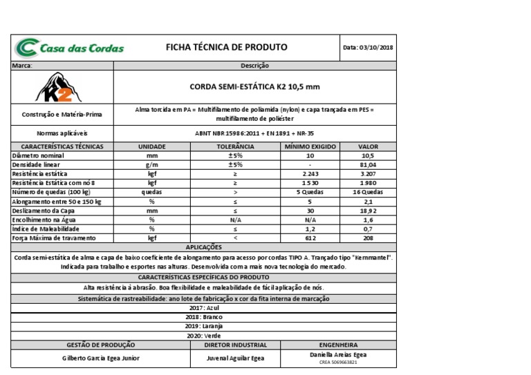 Ficha Técnica k2 105 | PDF