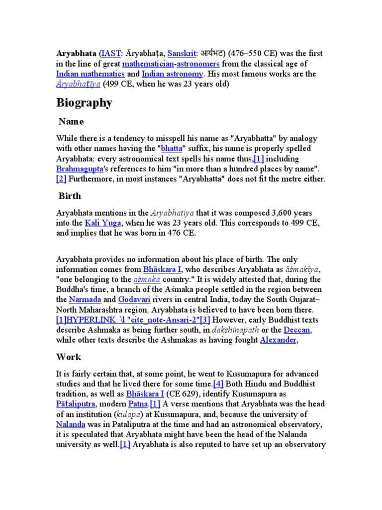 Biography of Aryabhatt | PDF | Astronomy | Teaching Mathematics
