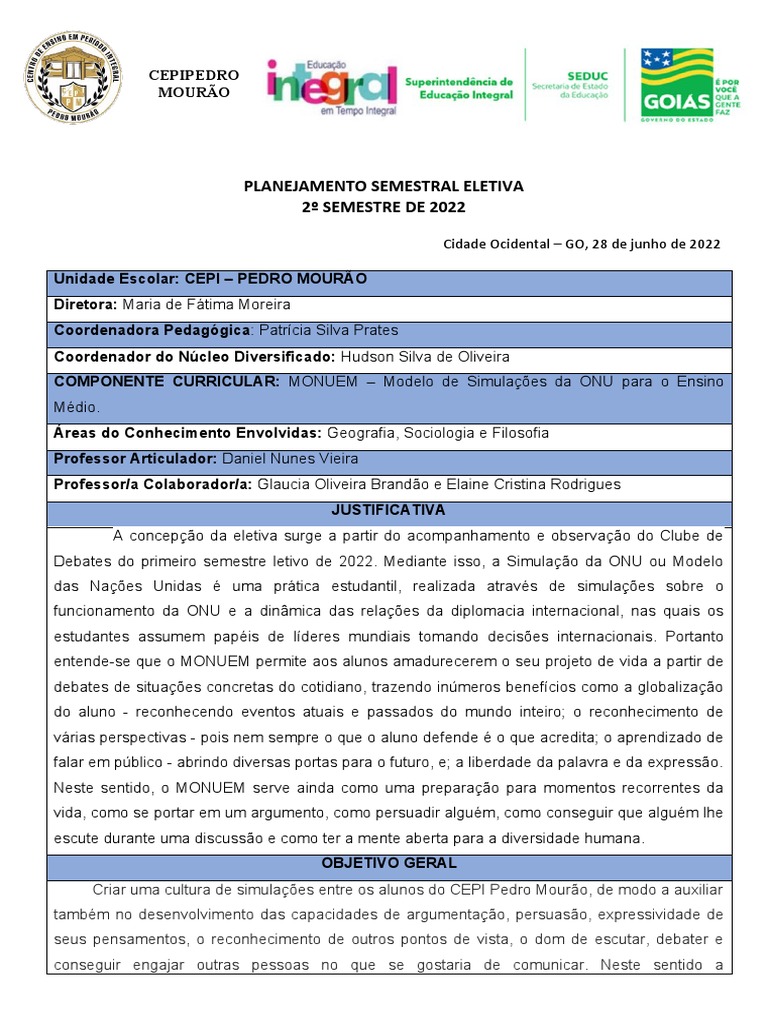 Projeto Eletiva 2 2022 MONUEM Daniel Vieira | PDF