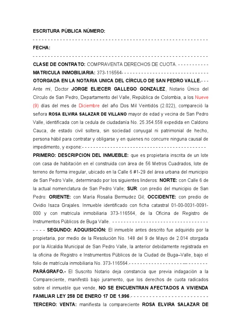 Ejemplo de Escritura Pública de Compraventa | PDF | Ley común | Derecho ...