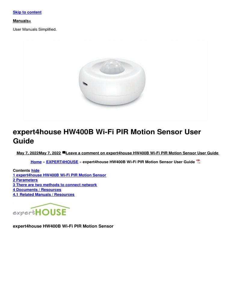 Hw400b Wi Fi Pir Motion Sensor Manual | PDF | Wi Fi | Ios