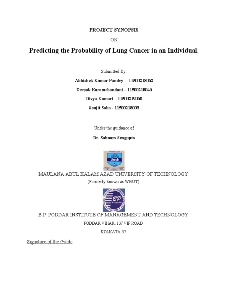 Sample Project Synopsis | PDF | Cancer | Lung Cancer