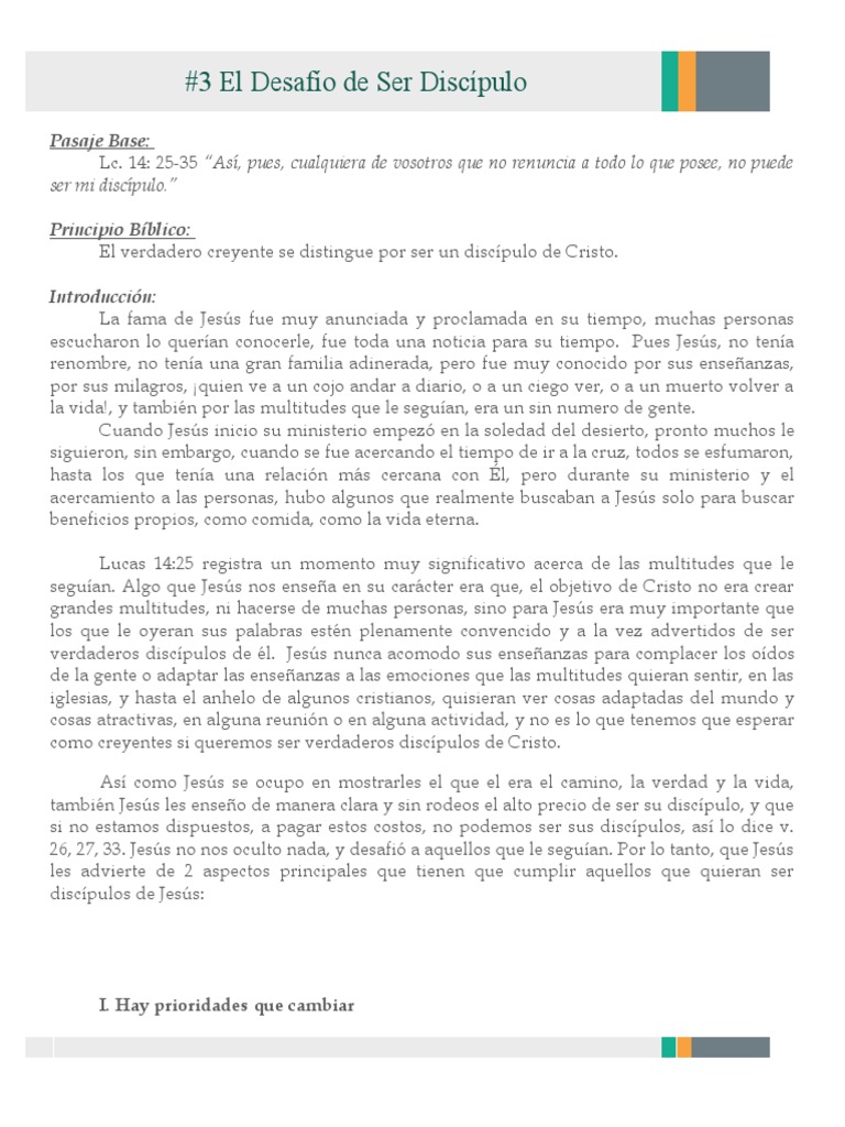 #3 El Desafió de Ser Discipulo | PDF | Jesús | Cristo (título)