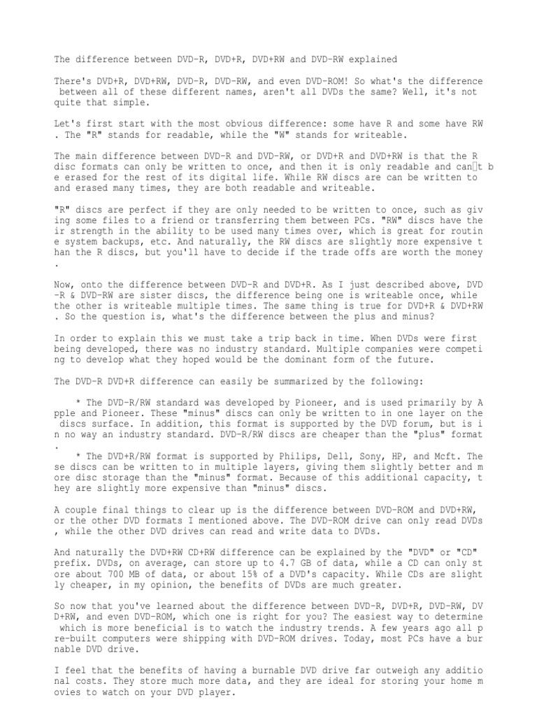 DVD Formats: R vs RW Explained | PDF | Dvd | Consumer Goods