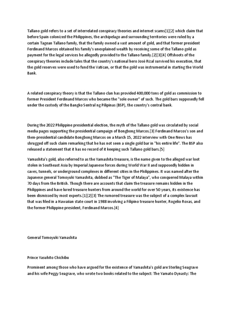 The Tallano Gold Conspiracy in the Philippines | PDF