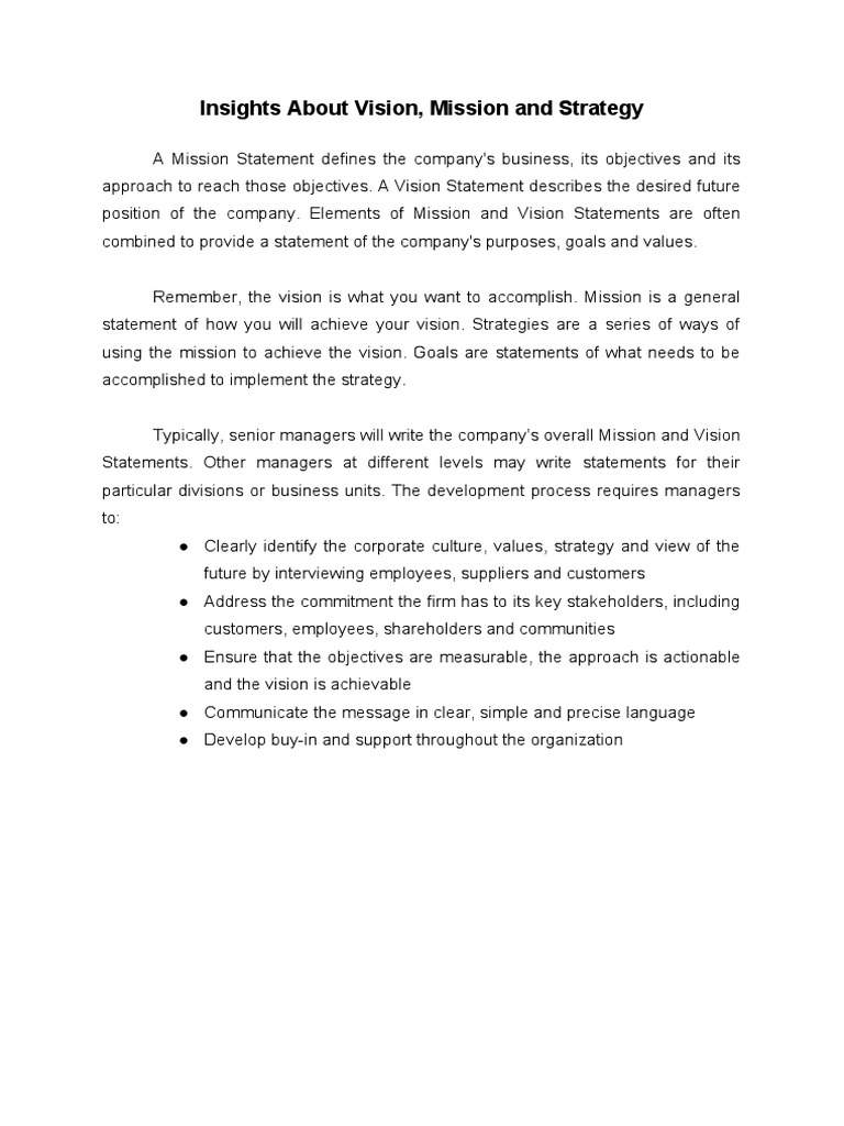 Vision, Mission & Strategy Guide | PDF | Business | Career & Growth
