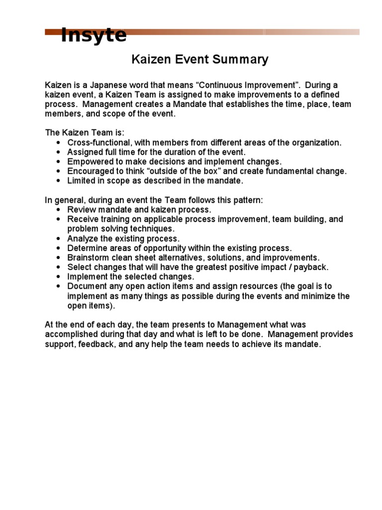 Kaizen Summary and Check List | Brainstorming | Business