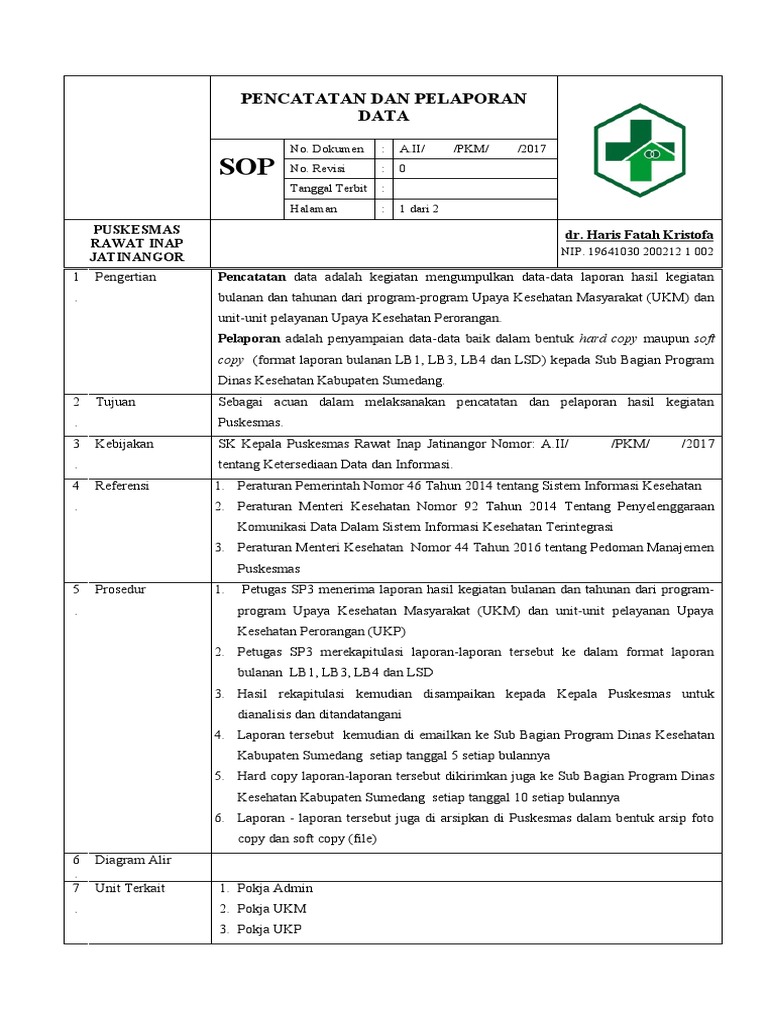 4218 SOP Pencatatan Dan Pelaporan | PDF | Pengembangan Diri
