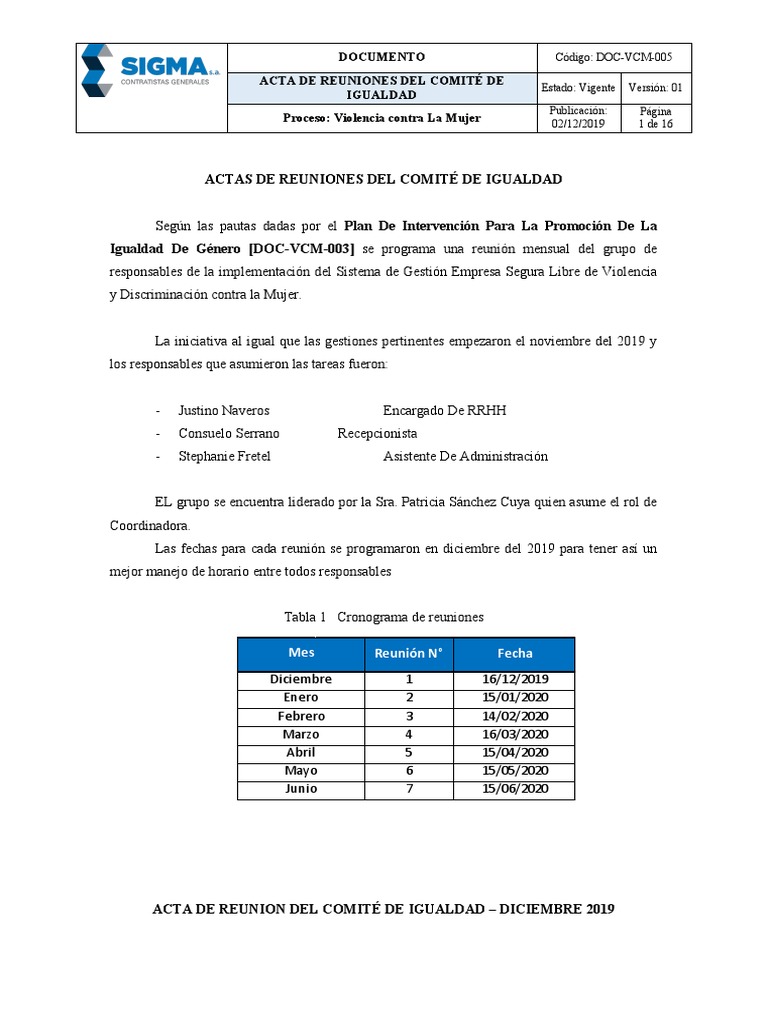 Doc-Vcm-005 Actas de Reuniones Del Comité de Igualdad v2 | PDF | La violencia contra las mujeres ...