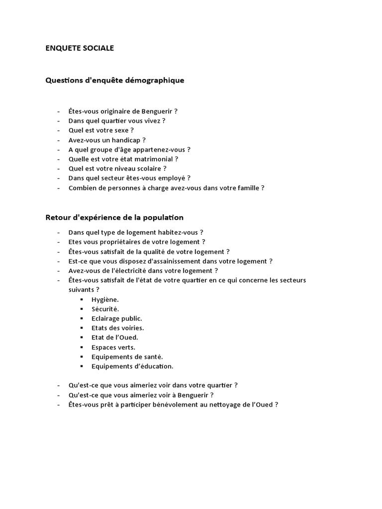 Enquête sociale à Benguerir | PDF | Mode de vie | Bien-être
