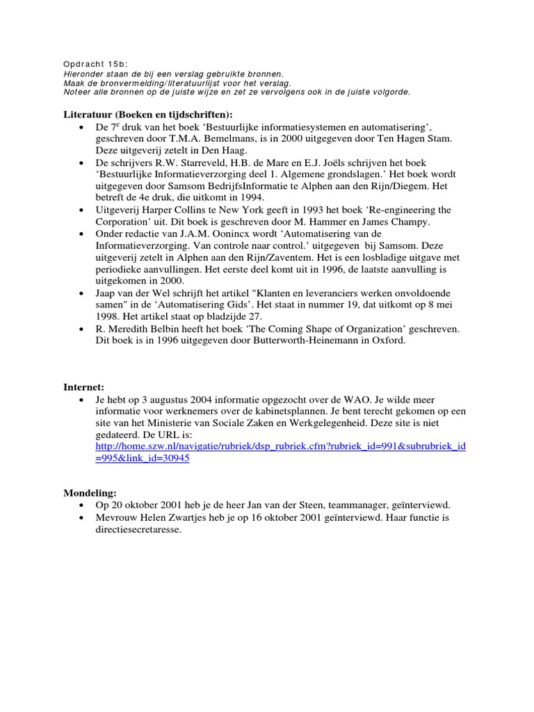 Oefening 15b Bronvermelding | PDF