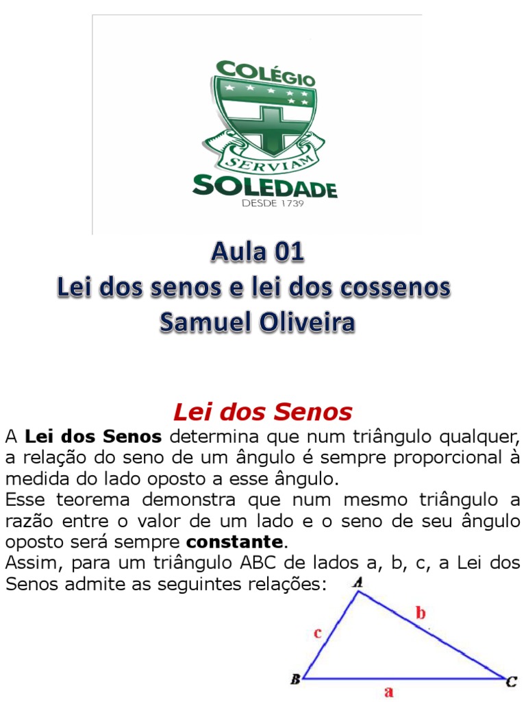 Lei dos Senos e Cossenos: resolução de exercícios | PDF | Triângulo ...