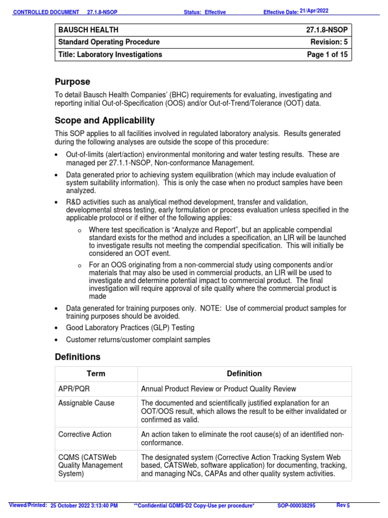 Laboratory Investigations: Evaluating and Reporting Out-of-Specification and Out-of-Trend ...