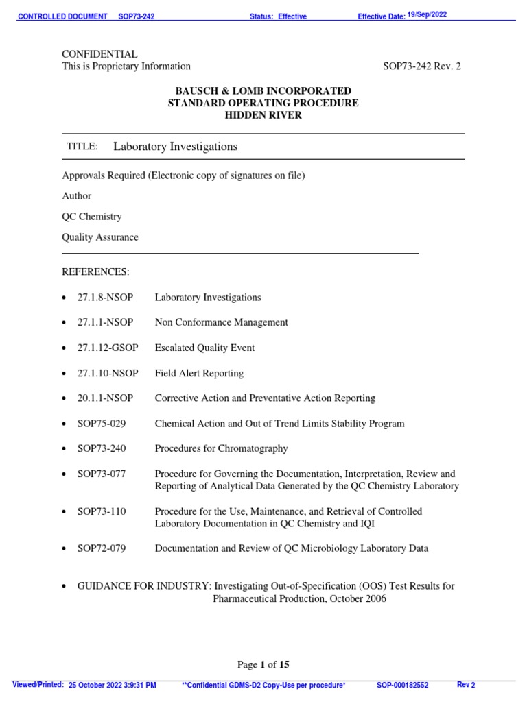 SOP-000182552 Lab Investigations | PDF | Clinical Trial | Sampling ...