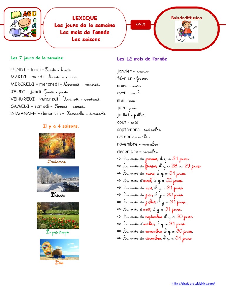 Jours, Mois et Saisons en Français | PDF